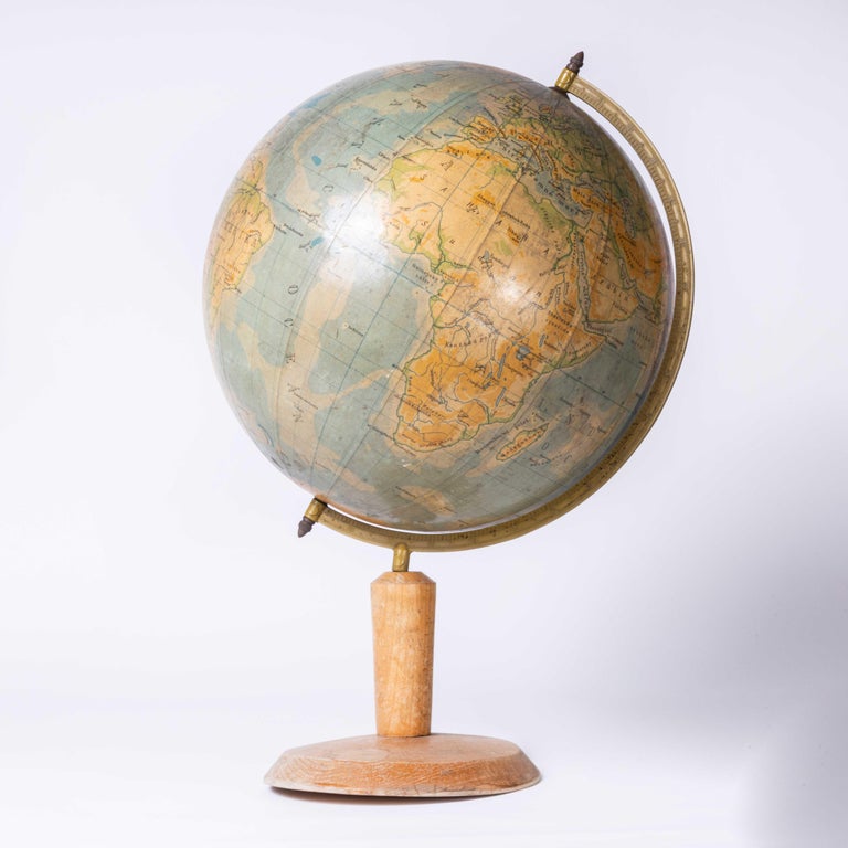 1950s Large Original Globe, Wood Base For Sale at 1stDibs