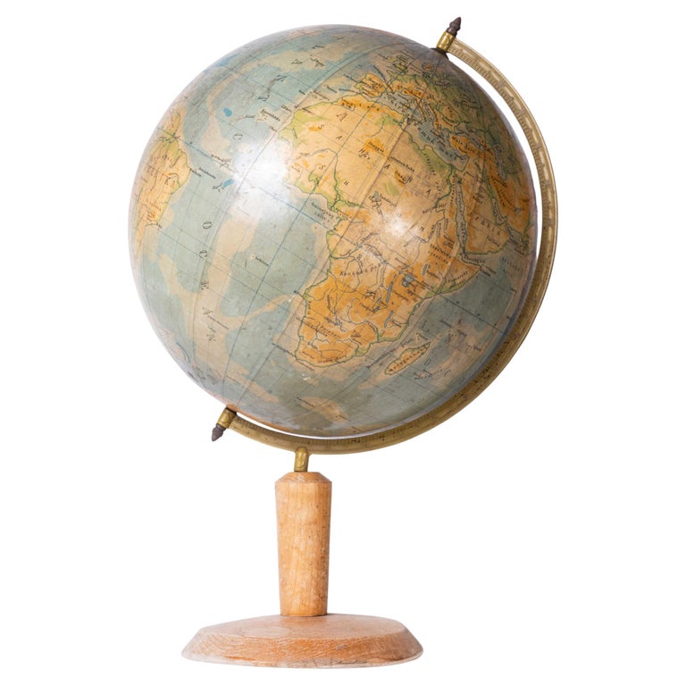 1950s Large Original Globe, Wood Base For Sale at 1stDibs