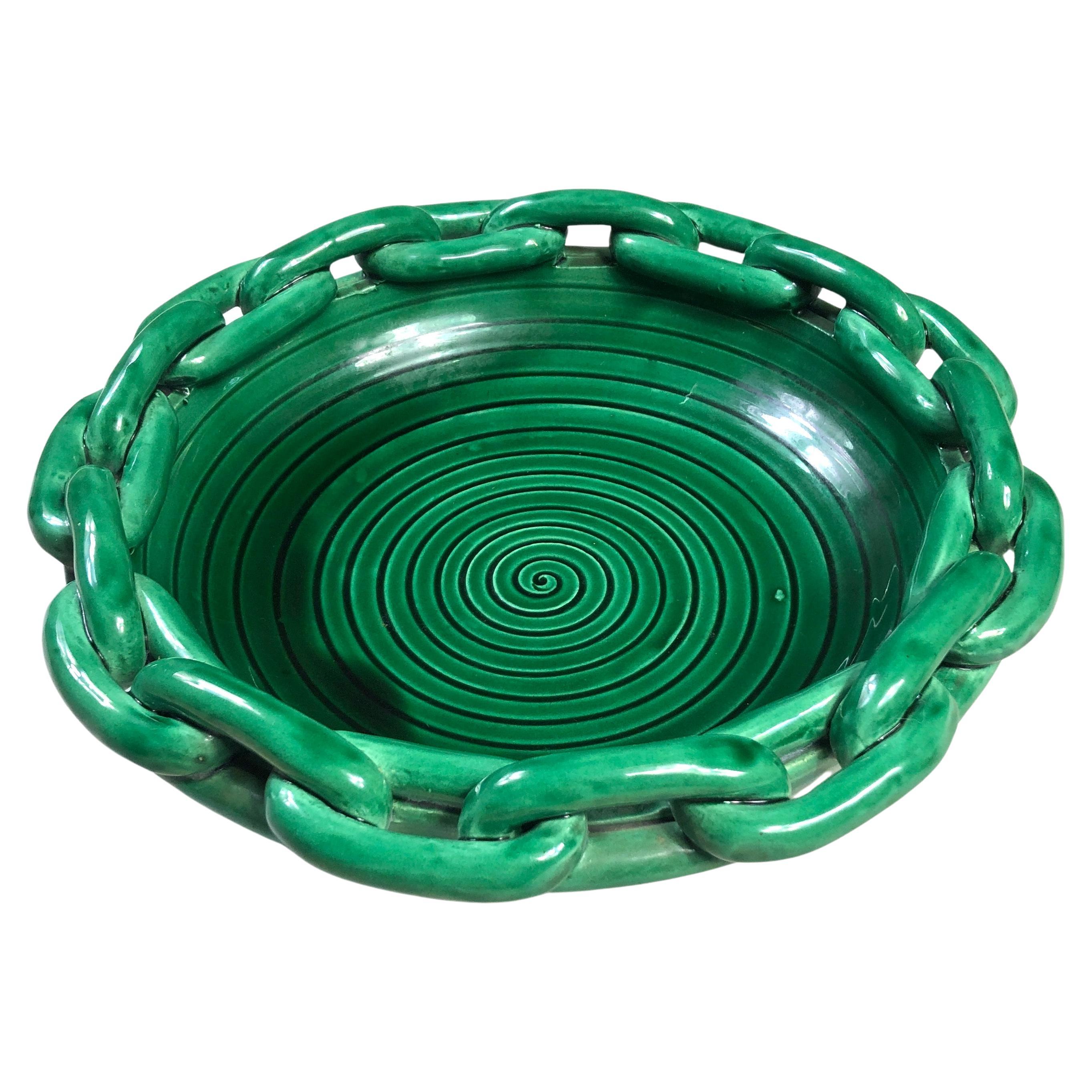 1950's Large Vallauris Green Chain Fruit Bowl For Sale at 1stDibs