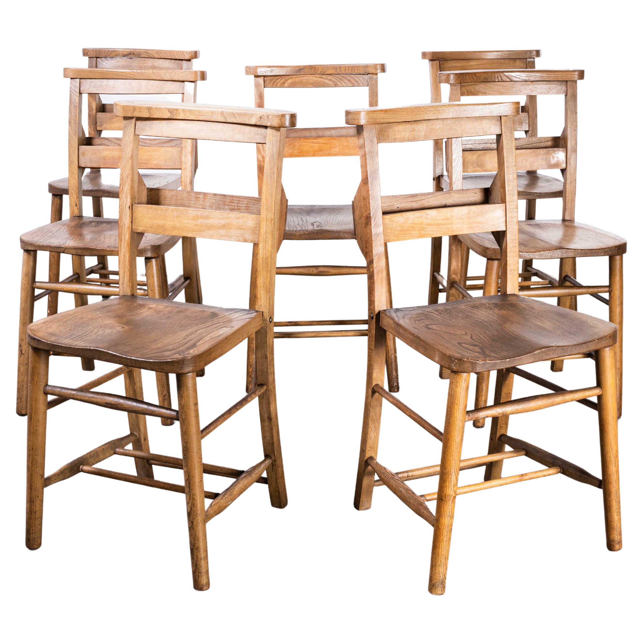 1930's Dark Elm Church, Chapel Dining Chairs, Set of Five at 1stDibs