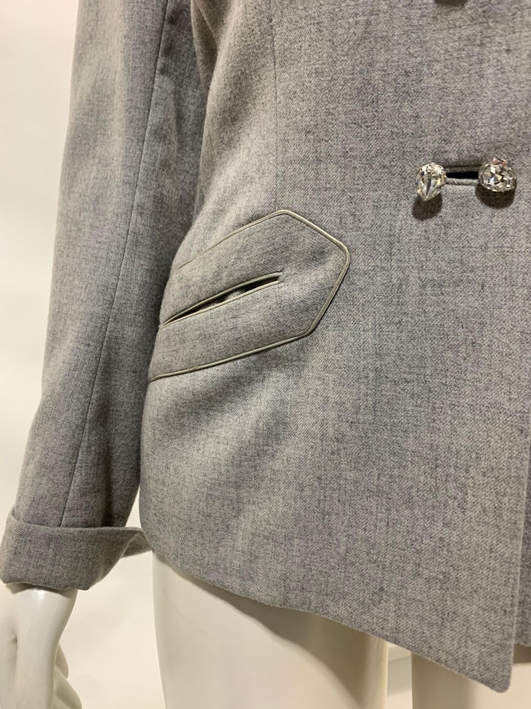 1950s Lilli Ann Gray Heathered Wool Jacket w/ Jeweled Buttons and Satin ...