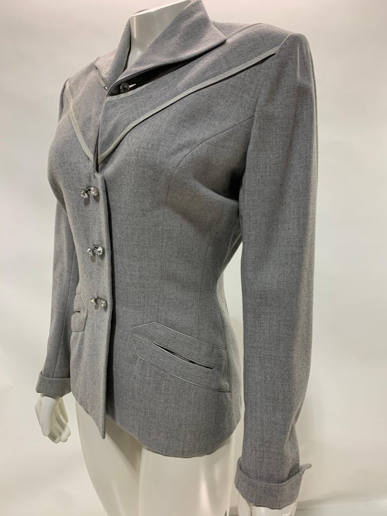 1950s Lilli Ann Gray Heathered Wool Jacket w/ Jeweled Buttons and Satin ...