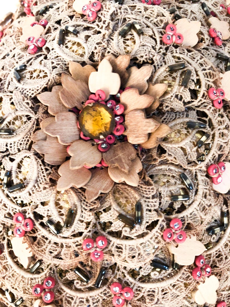 1950's Lilly Daché Khaki Beaded Lace Hat For Sale at 1stDibs