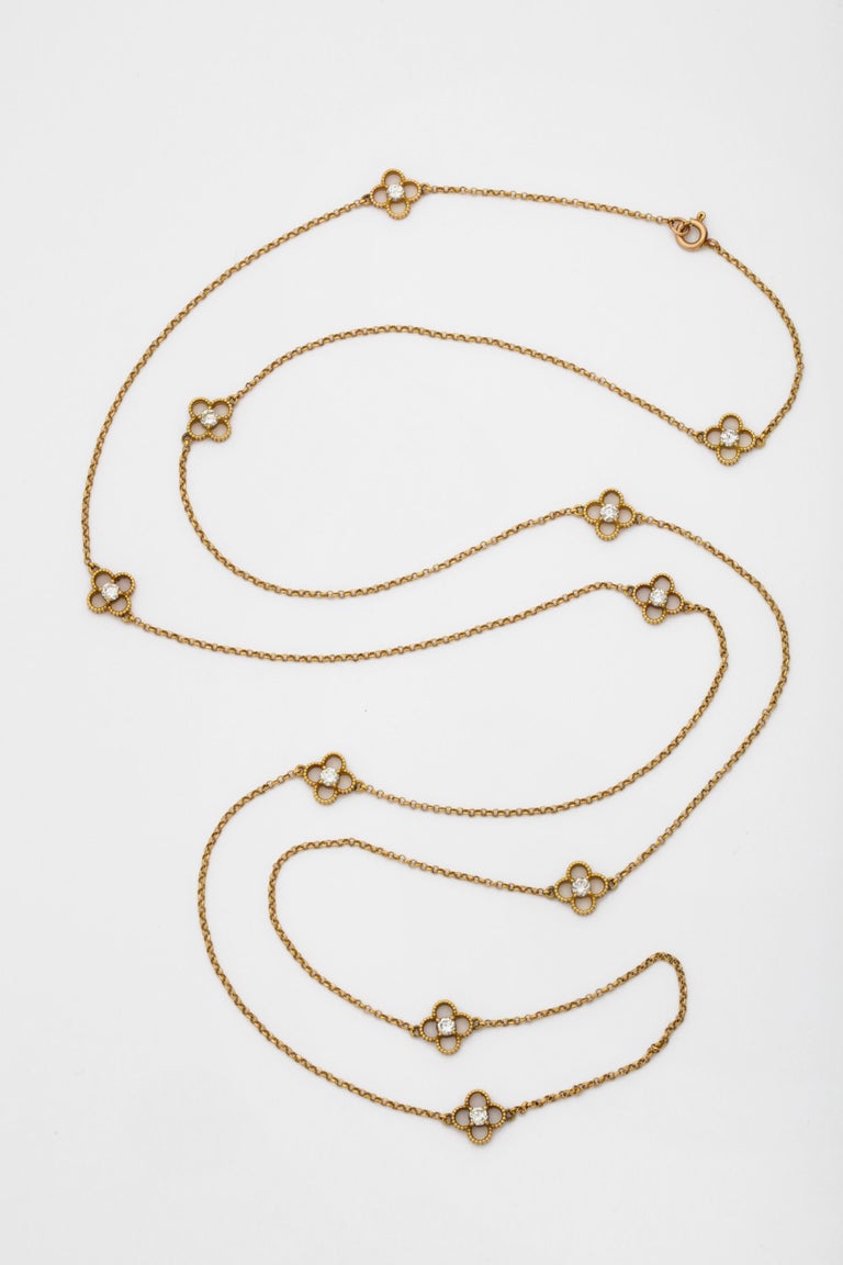 1950's Long Floral Open Motif Box Link Gold with Diamonds Chain ...