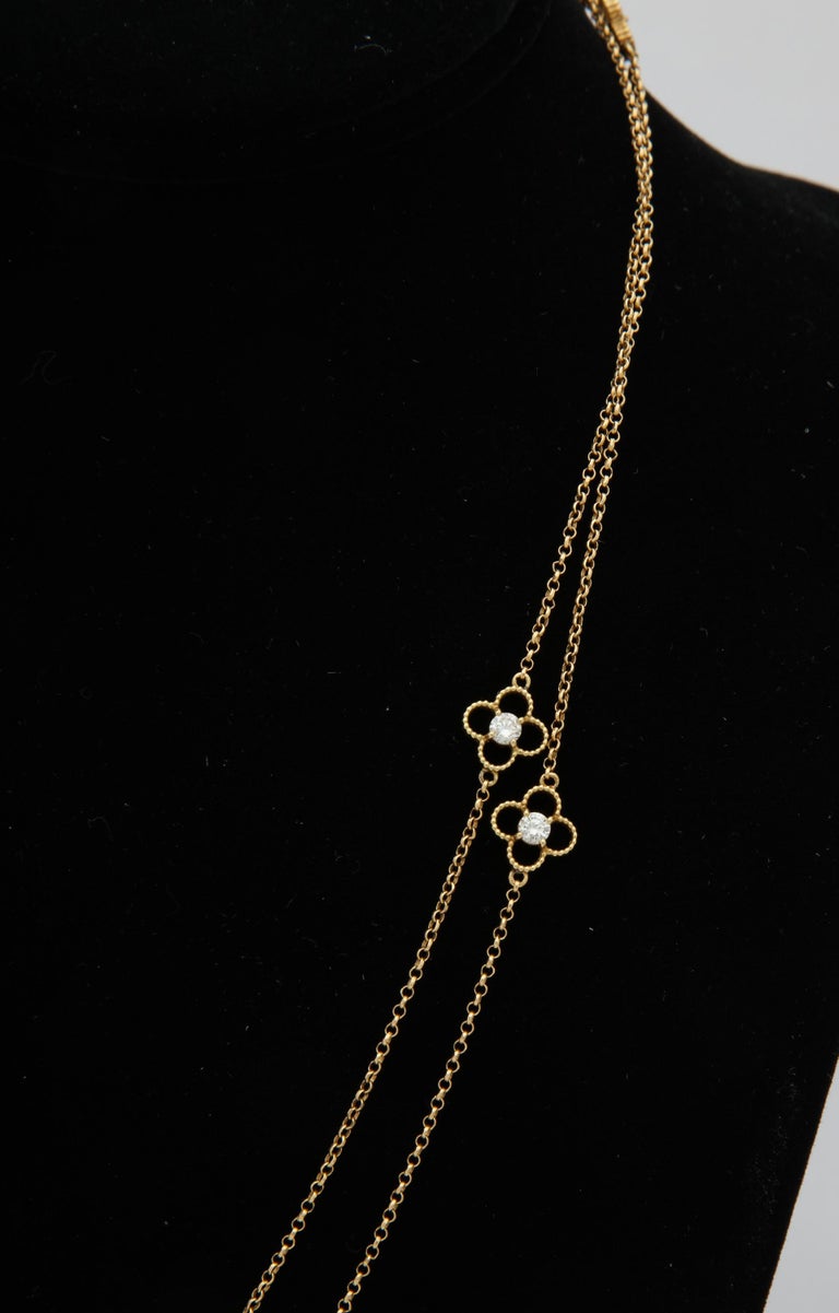 1950's Long Floral Open Motif Box Link Gold with Diamonds Chain ...