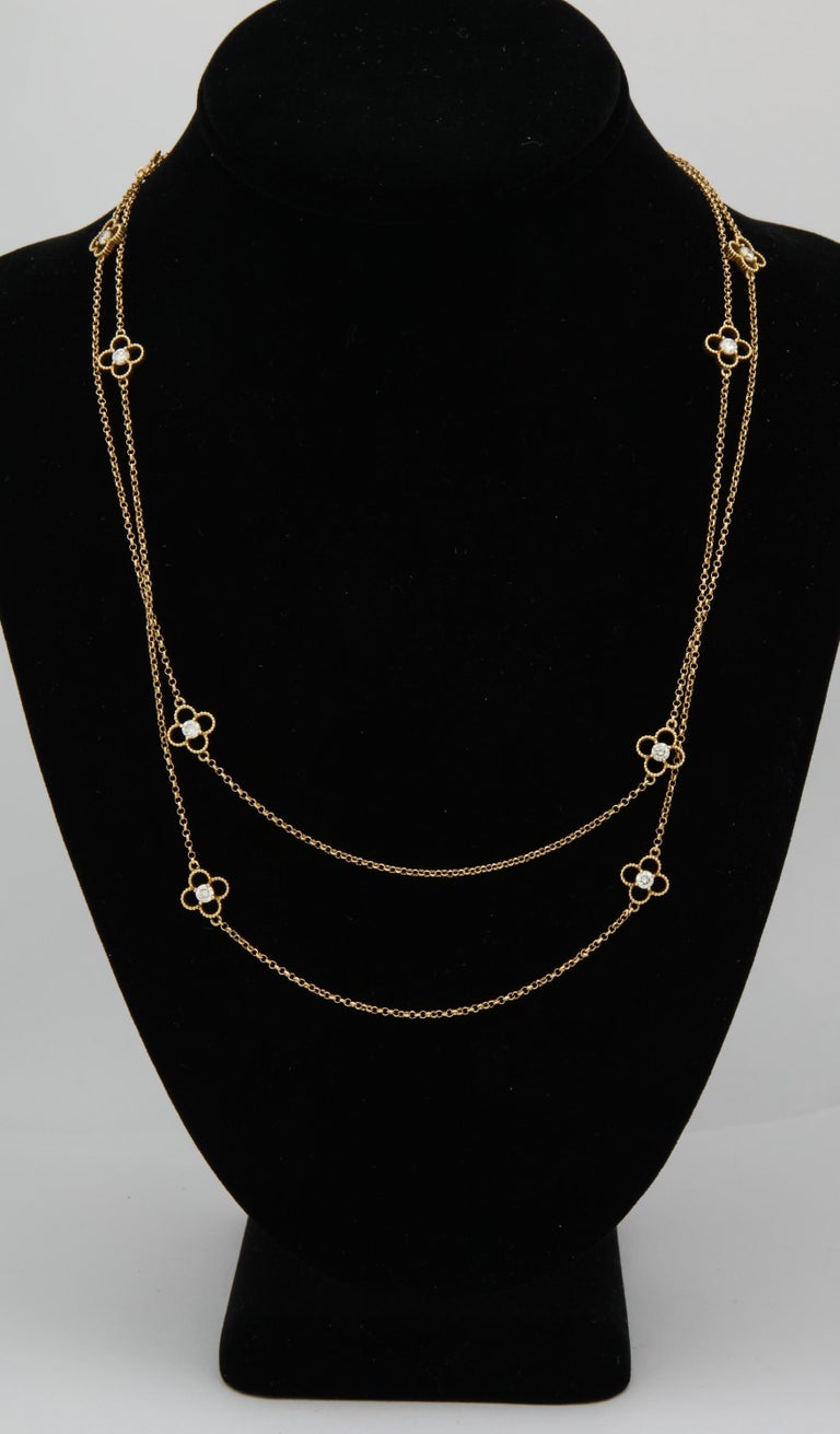 1950's Long Floral Open Motif Box Link Gold with Diamonds Chain ...