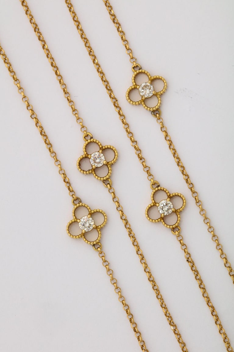 1950's Long Floral Open Motif Box Link Gold with Diamonds Chain ...