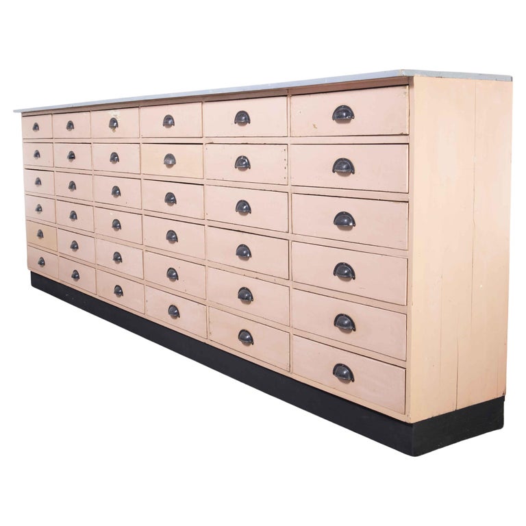 1950's Long French Workshop Bank of Drawers, Thirty Six Drawers For ...