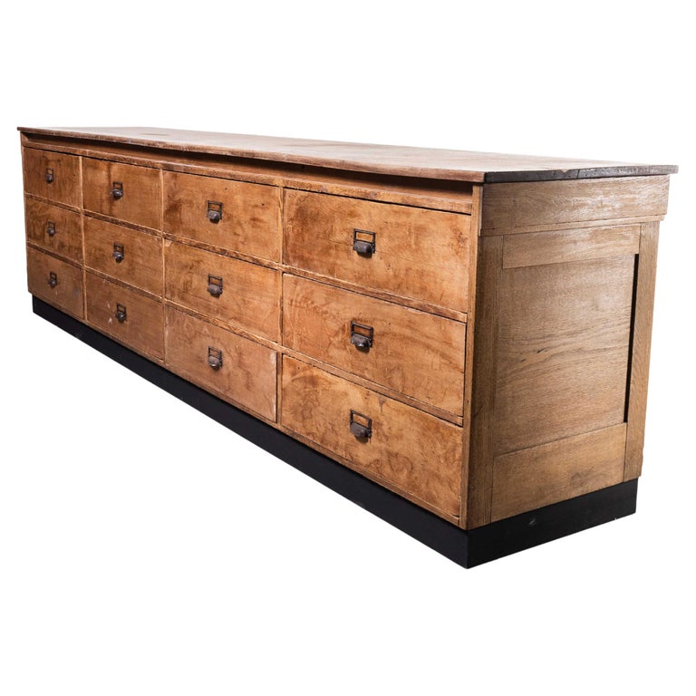 1950s Long Low Large Twelve Drawer Pine Worshop Bank of Drawers For ...