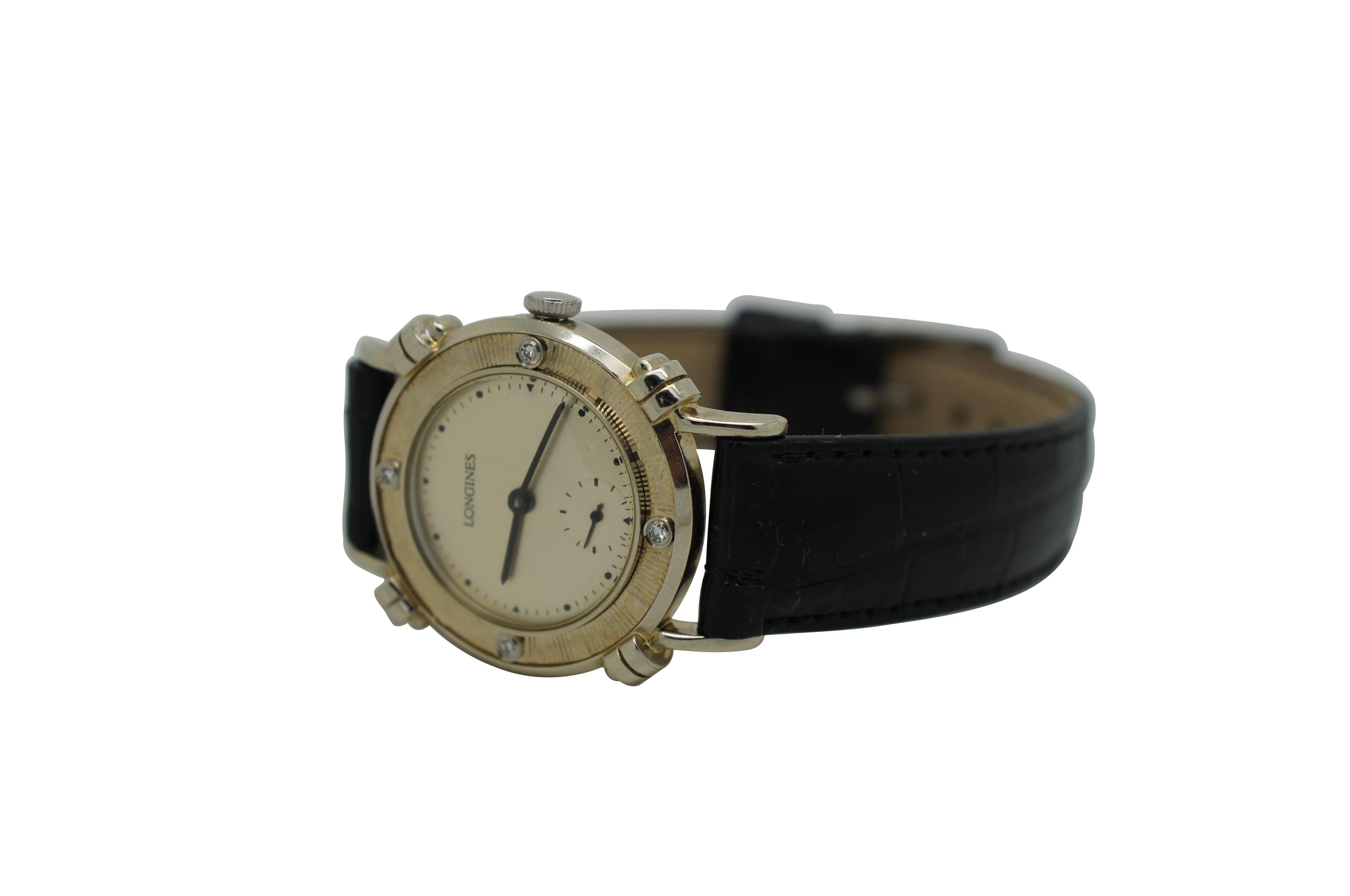 1950s Longines Wittnauer 14K Gold Diamond Wrist Watch Alligator Band ...