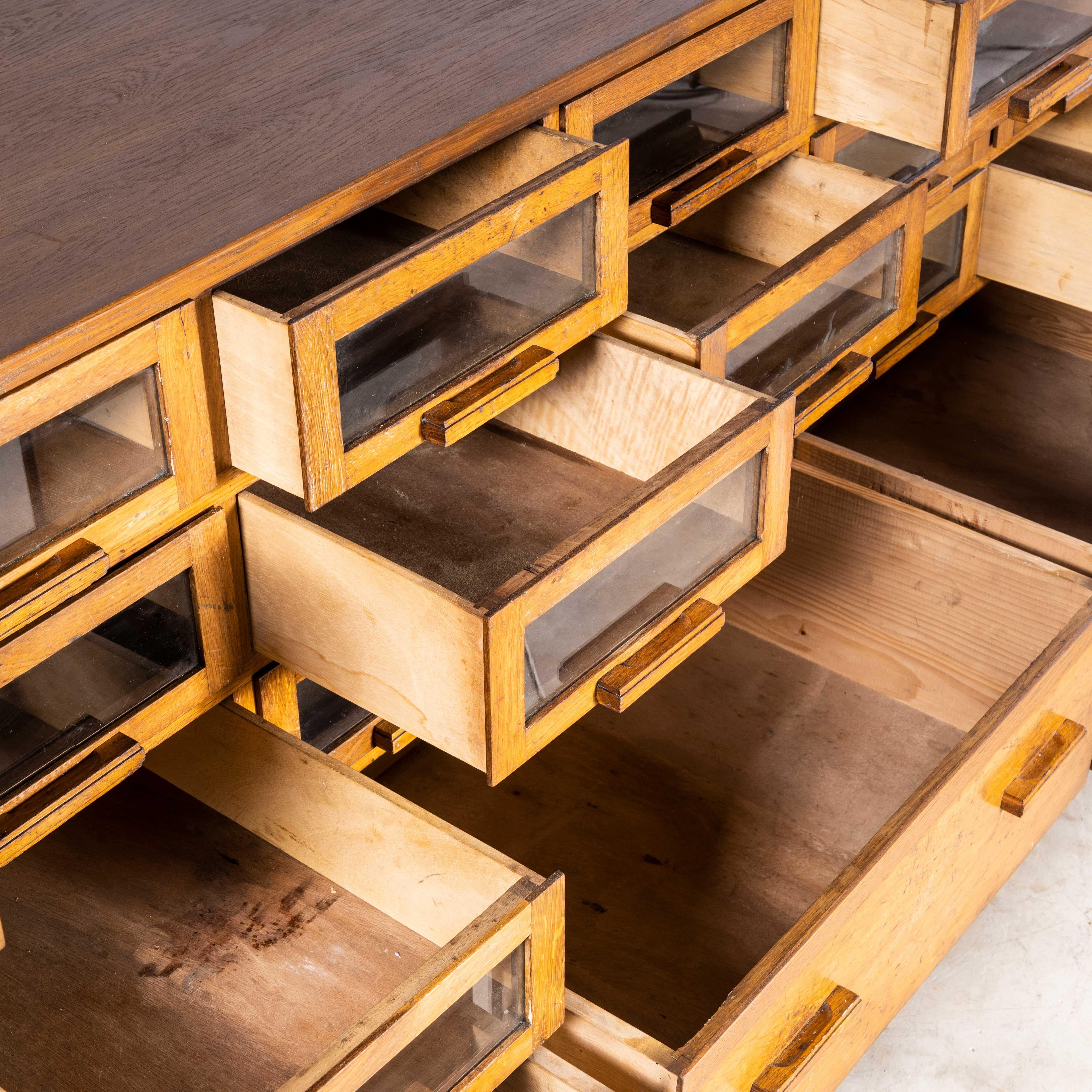 1950's Low Glass Fronted Haberdashery Unit - Twenty One Drawers For Sale at 1stDibs