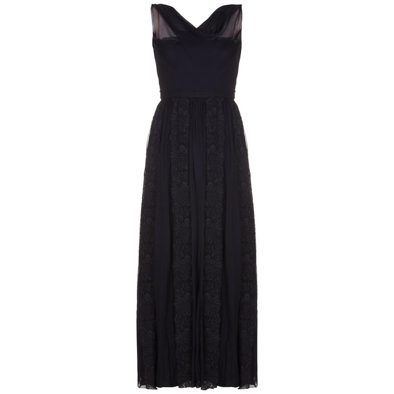 Mainbocher Couture - Robe de soirée en soie noire avec panneaux de ...