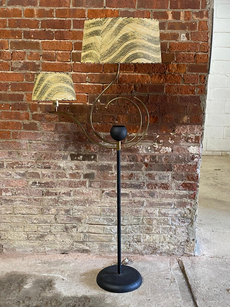 1950s Majestic Style Floor Lamp with Whip Stitch Shades For Sale at 1stDibs