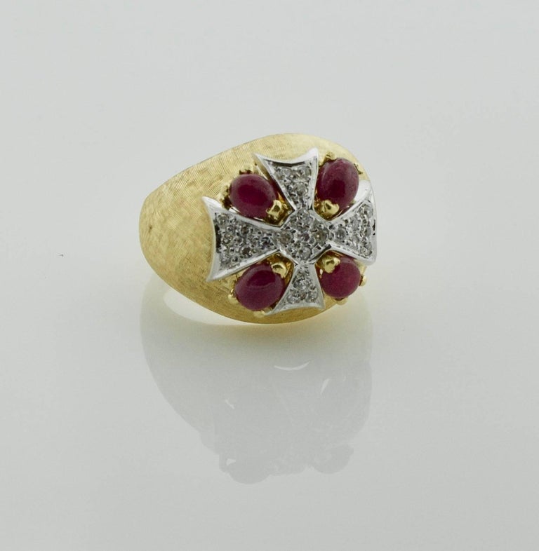 1950s Maltese Cross Diamond and Ruby Ring in 18 Karat "Live in Truth ...