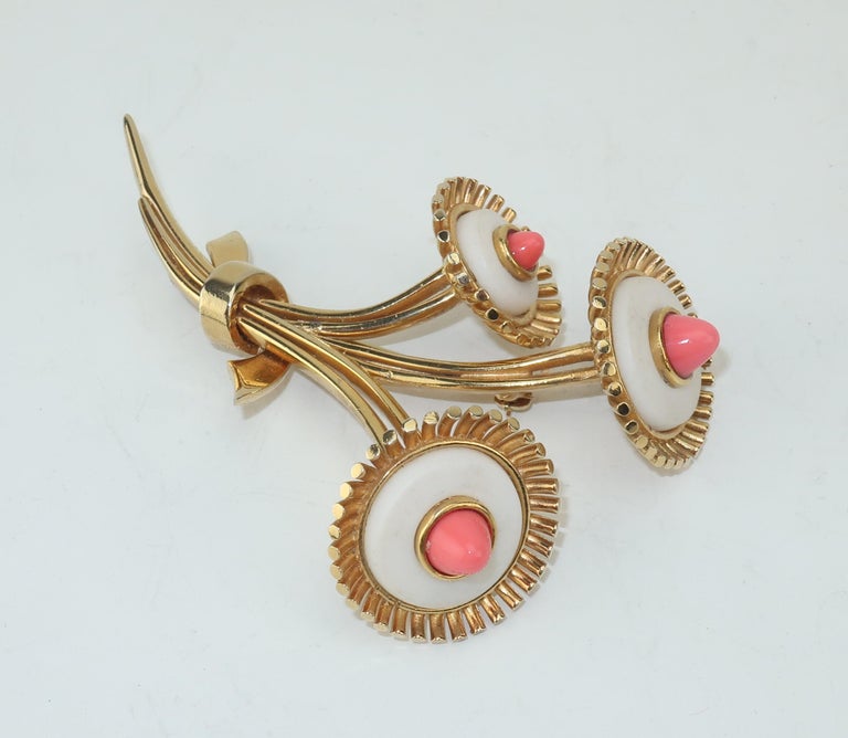 1950's Marcel Boucher Gold Tone Coral Flower Brooch at 1stDibs