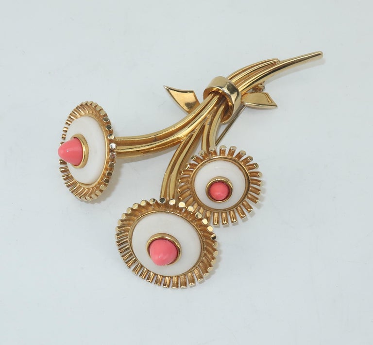 1950's Marcel Boucher Gold Tone Coral Flower Brooch at 1stDibs
