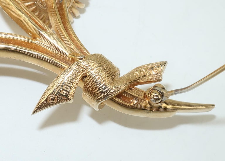 1950's Marcel Boucher Gold Tone Coral Flower Brooch at 1stDibs