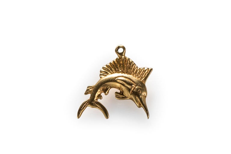 1950s Marlin Fish Charm in 14 Karat Yellow Gold For Sale at 1stDibs