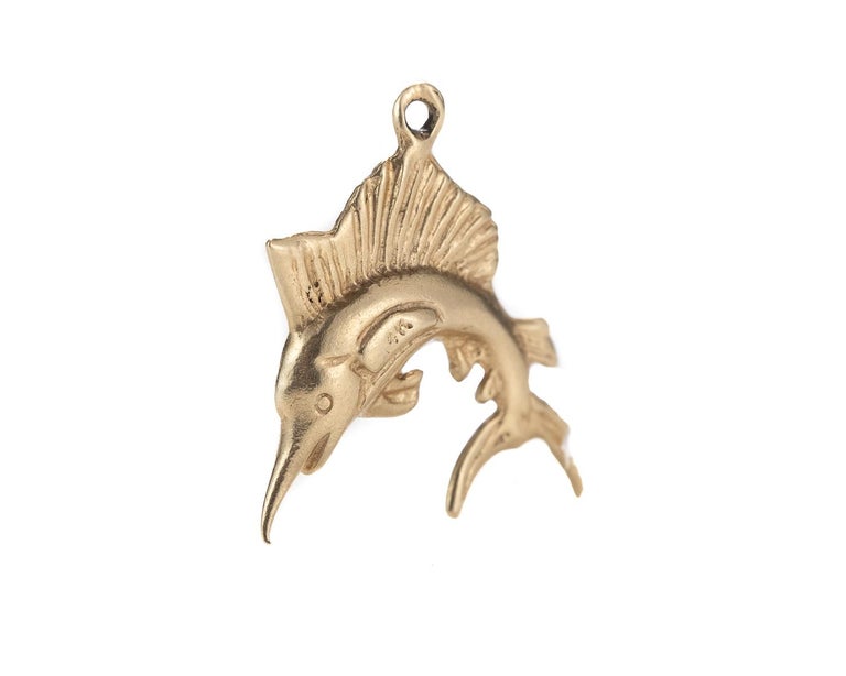 1950s Marlin Fish Charm in 14 Karat Yellow Gold For Sale at 1stDibs