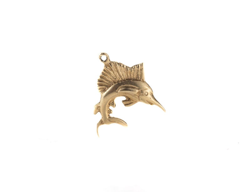 1950s Marlin Fish Charm in 14 Karat Yellow Gold For Sale at 1stDibs