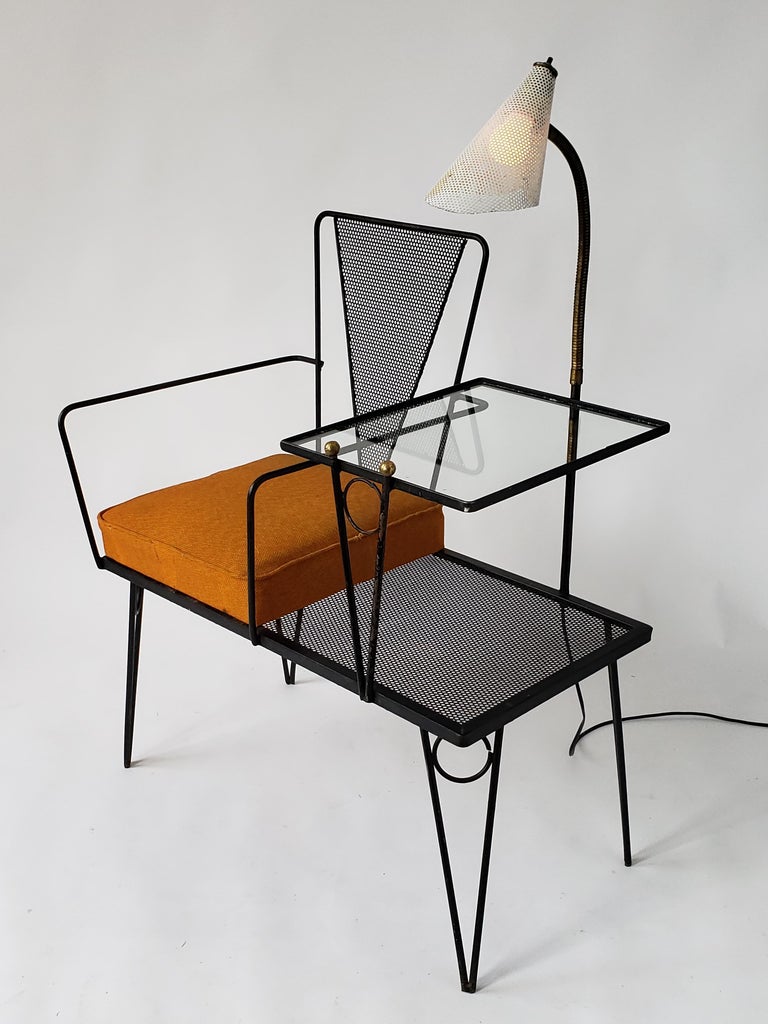 1950s Mathieu Matégot Style Telephone Table with Seat and Lamp, USA at ...