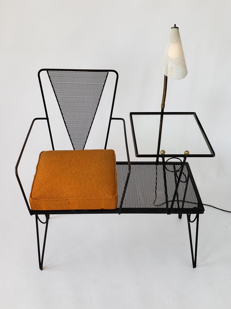 1950s Mathieu Matégot Style Telephone Table with Seat and Lamp, USA at ...