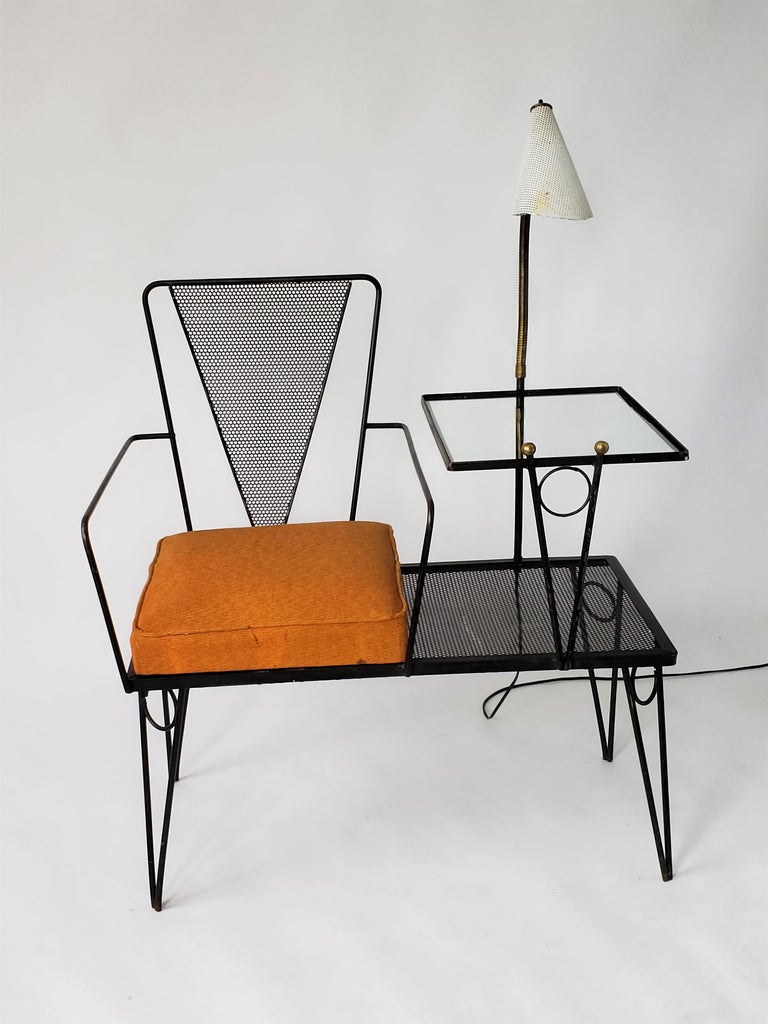 1950s Mathieu Matégot Style Telephone Table with Seat and Lamp, USA at ...