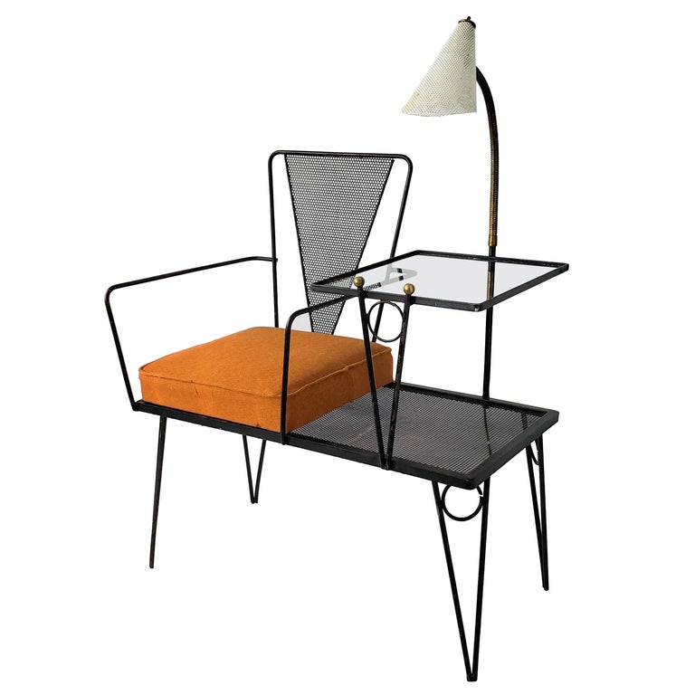 1950s Mathieu Matégot Style Telephone Table with Seat and Lamp, USA at ...