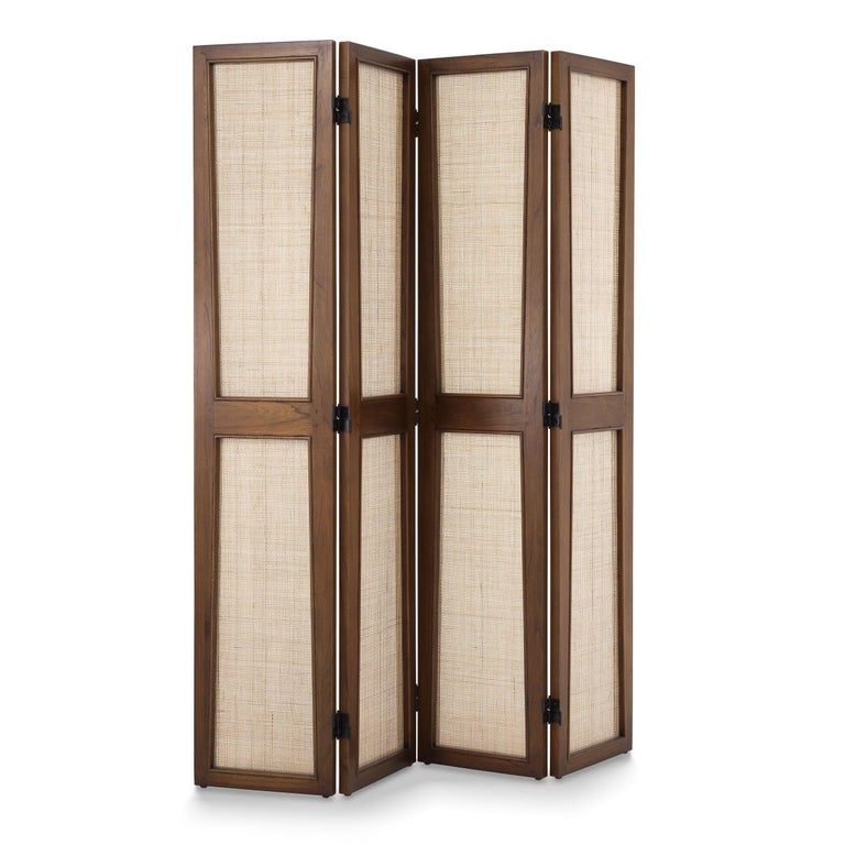 1950s MCM French Design Style Wooden And Caned Folding Screen Divider ...