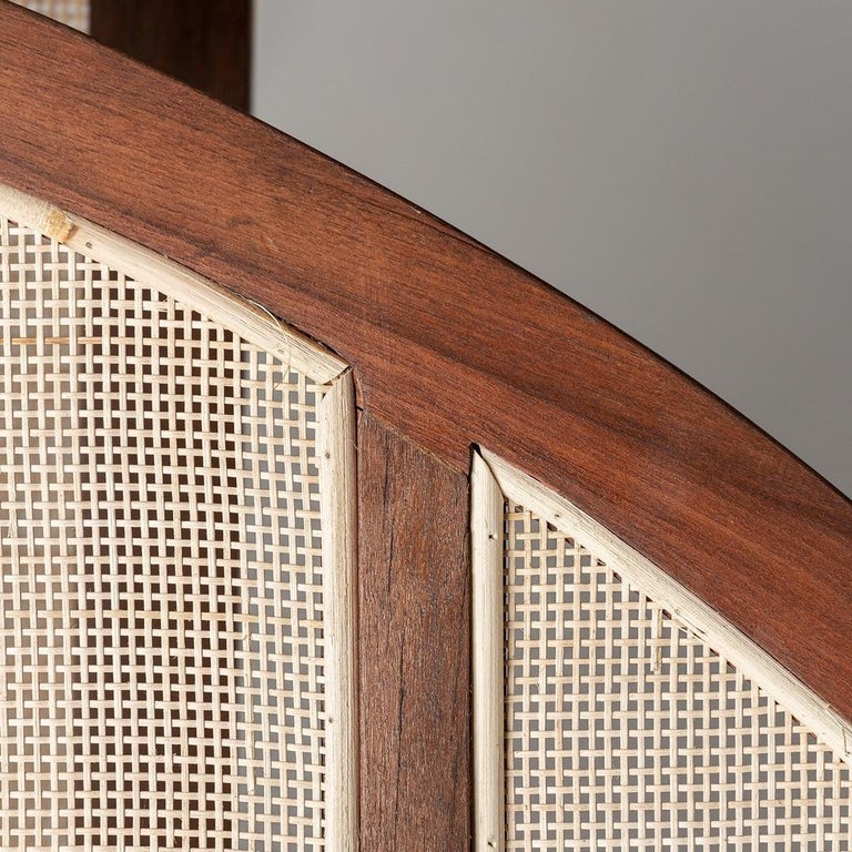 1950s MCM French Design Style Wooden and Rattan Wicker Cane Screen ...