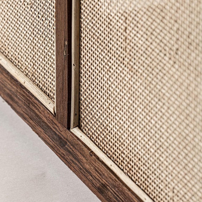 1950s MCM French Design Style Wooden and Rattan Wicker Cane Screen ...