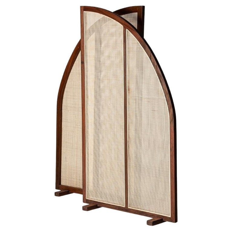 1950s MCM French Design Style Wooden and Rattan Wicker Cane Screen ...