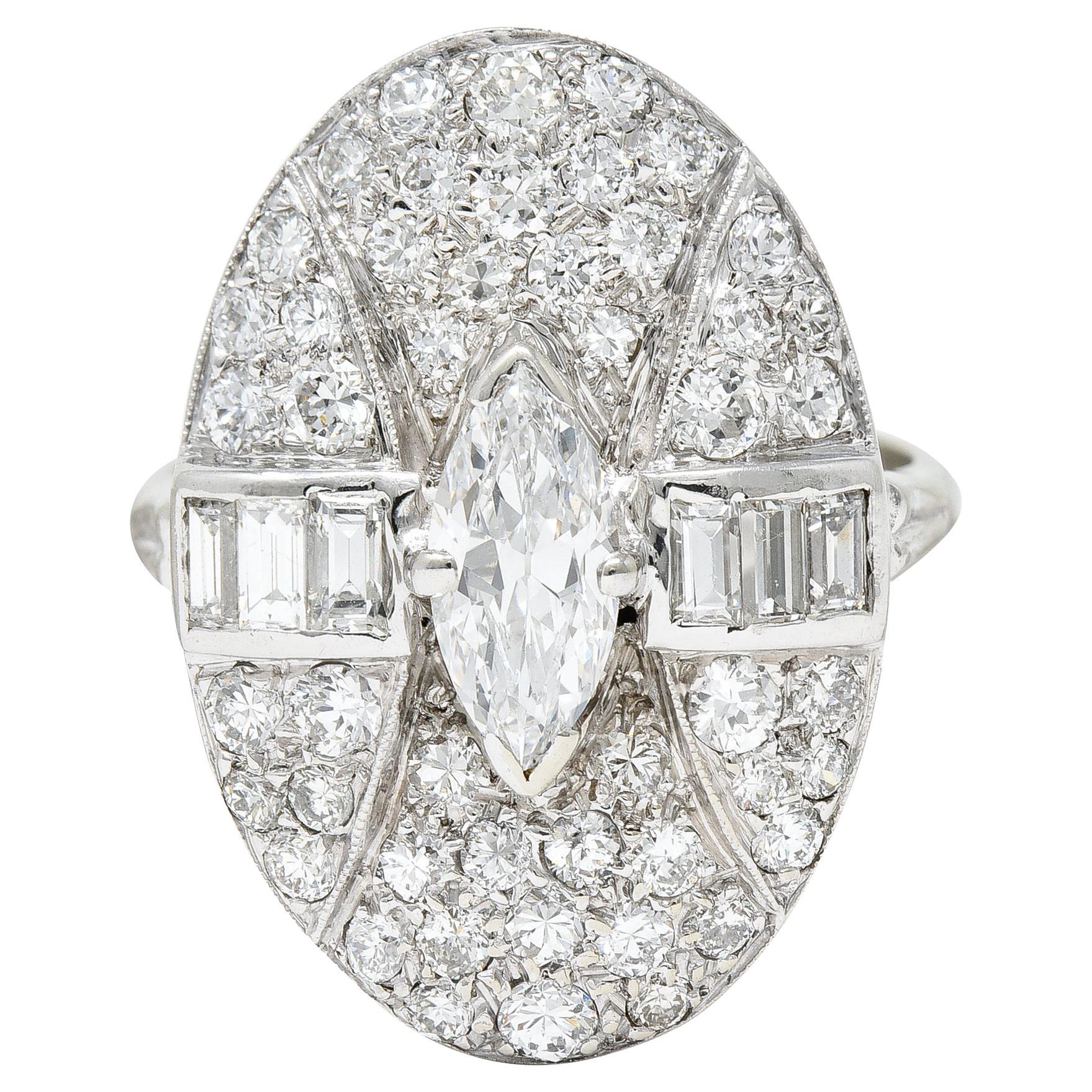 1950s Midcentury Diamond 14 Karat White Gold Dinner Ring at 1stDibs