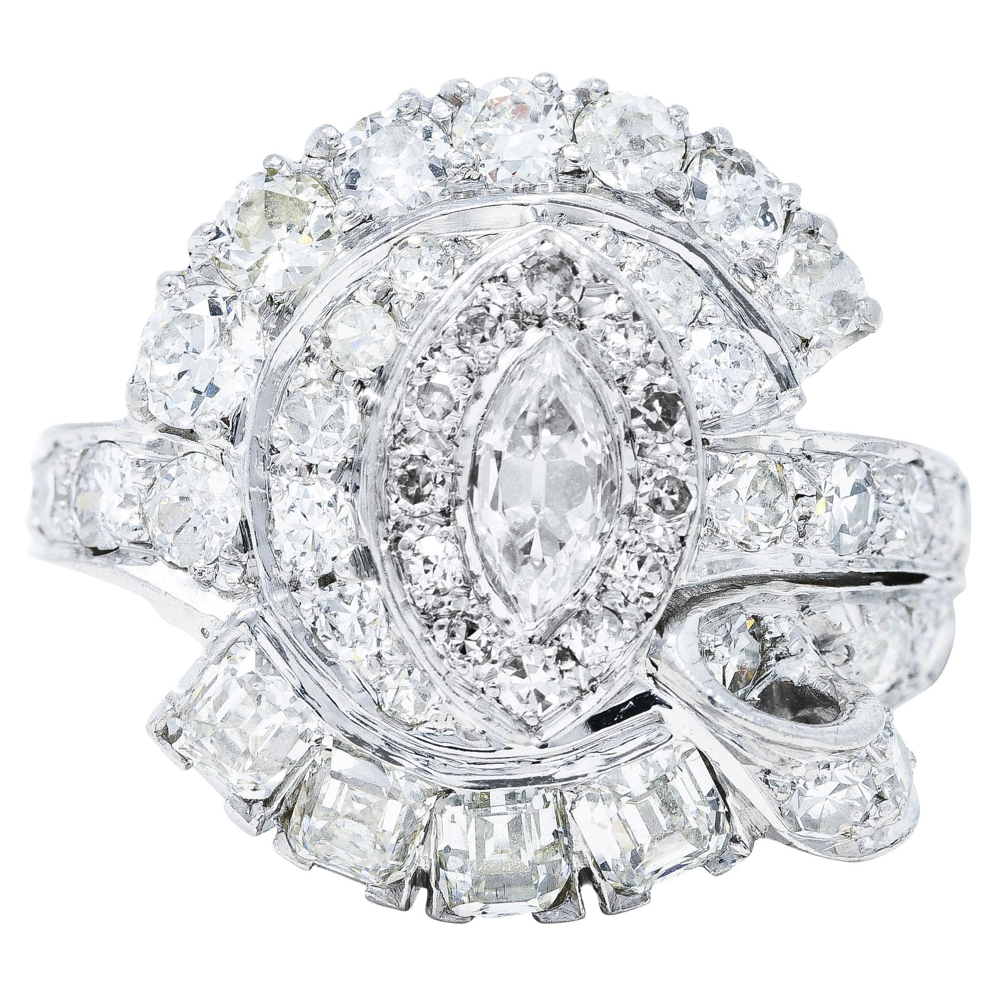 Art Deco 0.45 Carat Diamond Platinum Floral Dinner Ring at 1stDibs