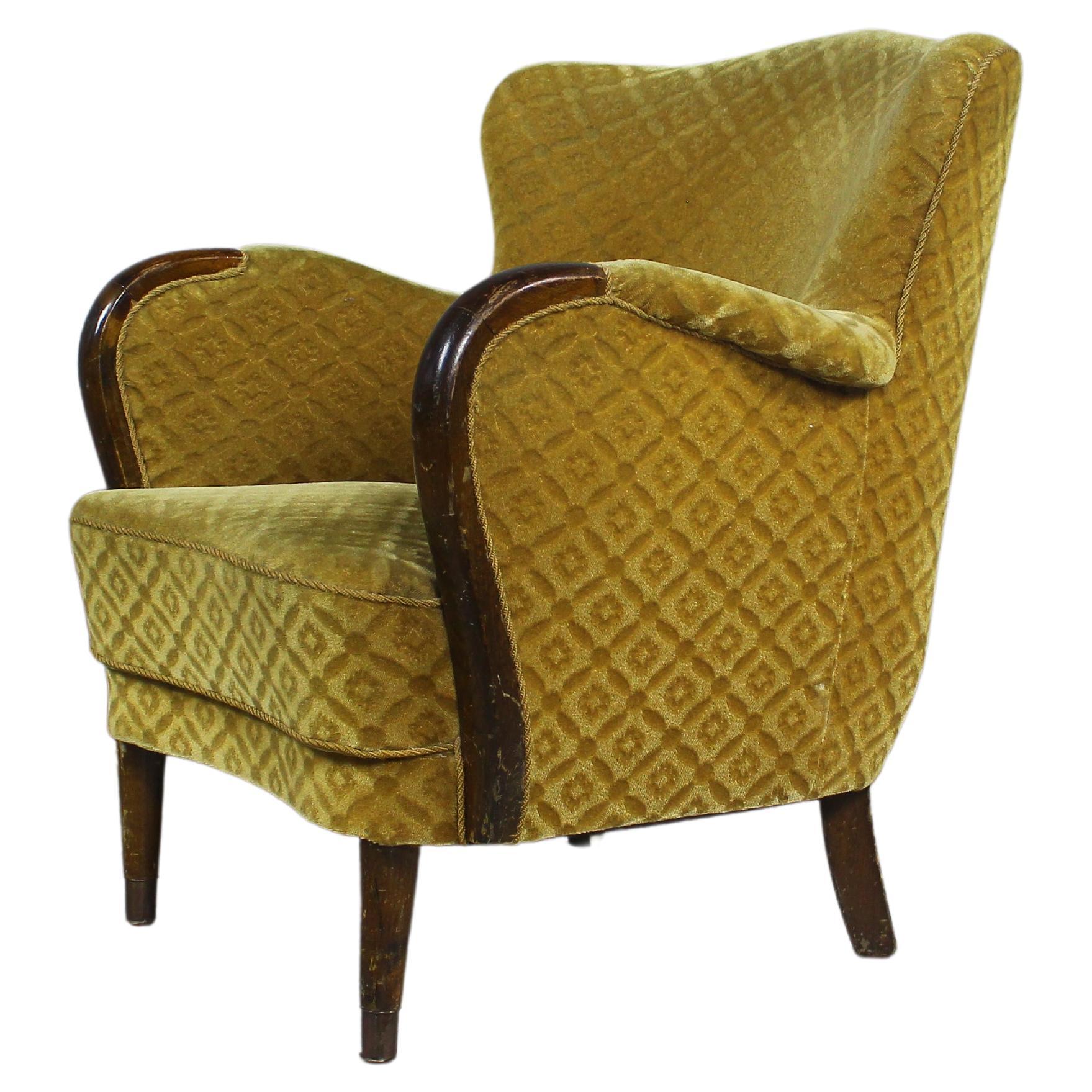 Danish Upholstered Easy Chair with Stained Beech Frame, Denmark, 1950s ...