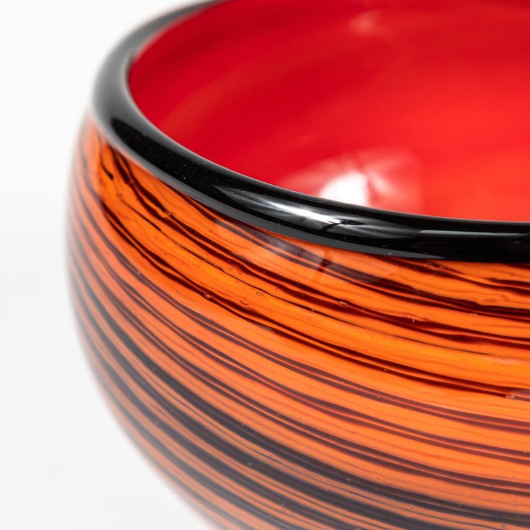 1950s Mid Century English Red Studio Glass Bowl For Sale at 1stDibs