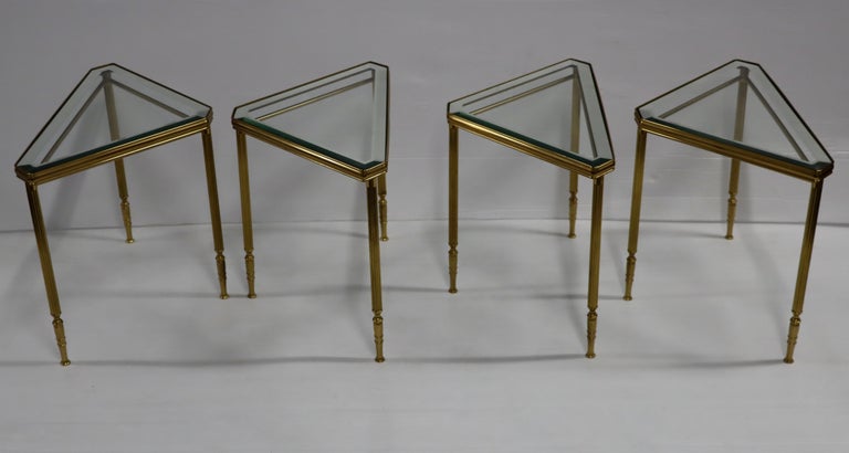 1950's Mid-Century Modern Brass Italian Triangular Side Tables / Coffee ...