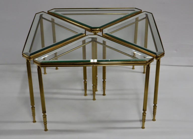 1950's Mid-Century Modern Brass Italian Triangular Side Tables / Coffee Table For Sale at 1stDibs