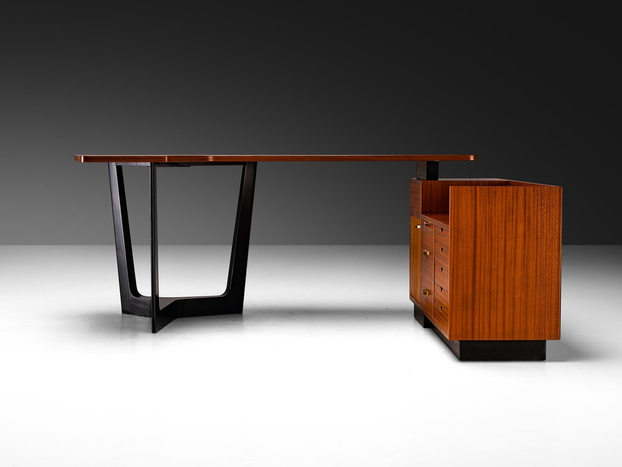 1950s Mid-Century Modern French Desk with Return in Mahogany For Sale ...