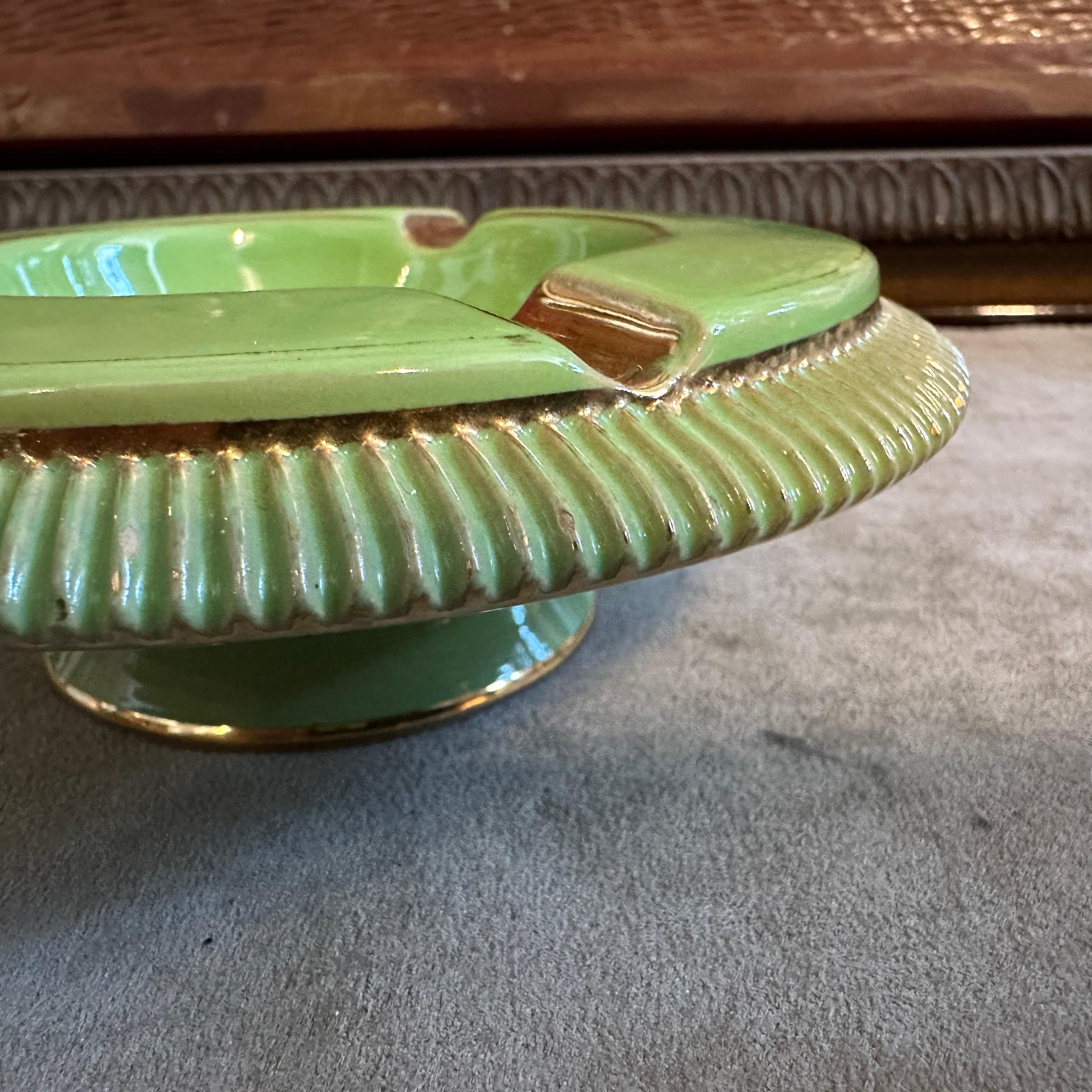 1950s Mid-Century Modern green and Gold ceramic Ashtray by La Colonnata ...