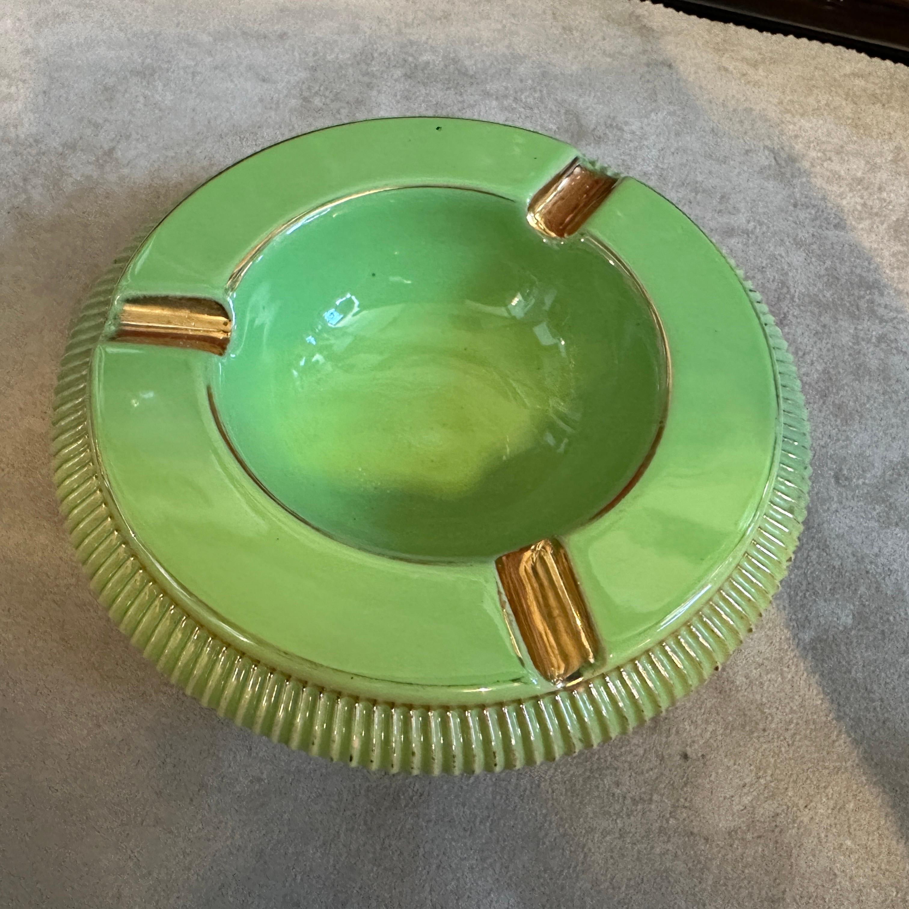 1950s Mid-Century Modern green and Gold ceramic Ashtray by La Colonnata ...