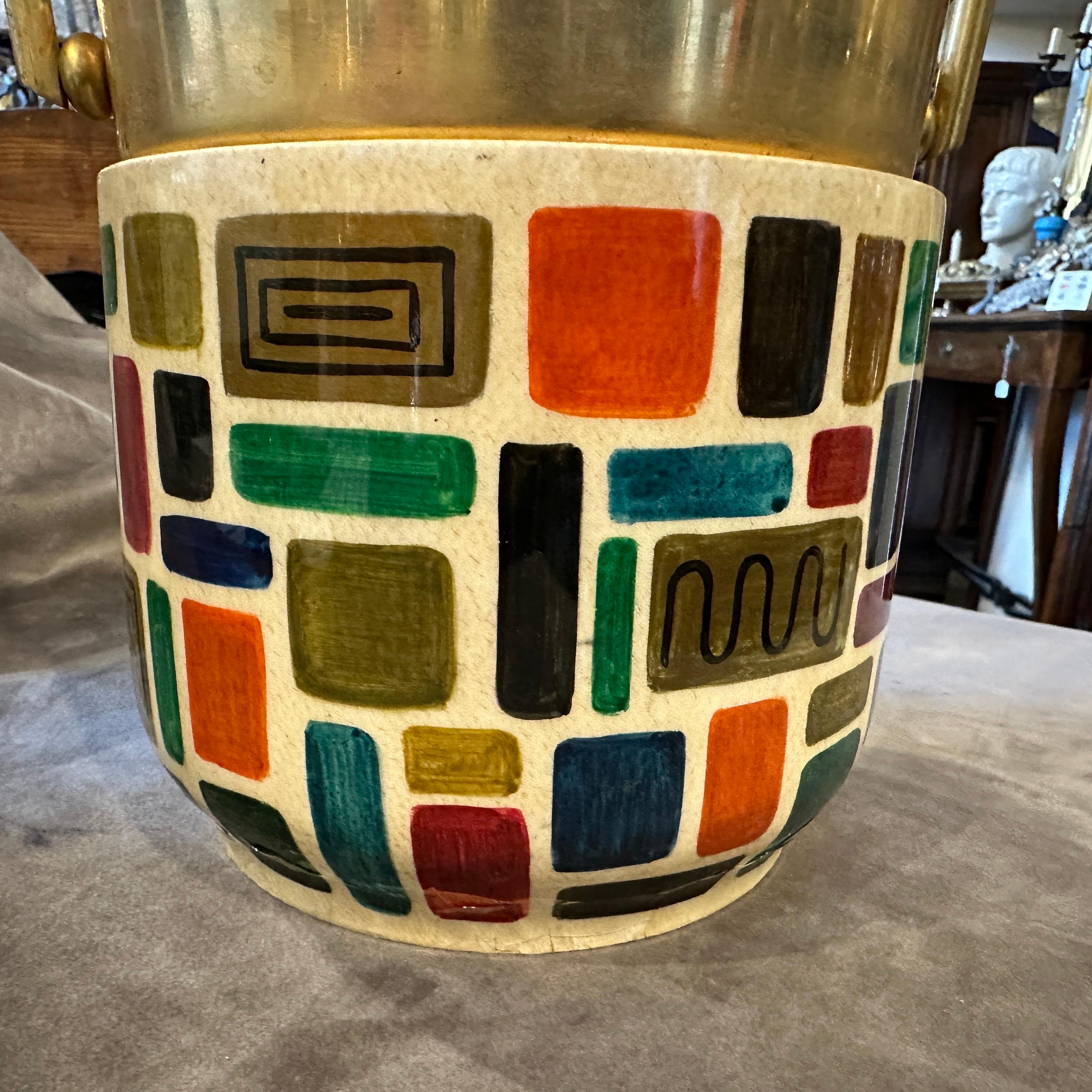 1950s Mid-Century Modern Hand-Painted Goatskin and Brass Ice Bucket by ...