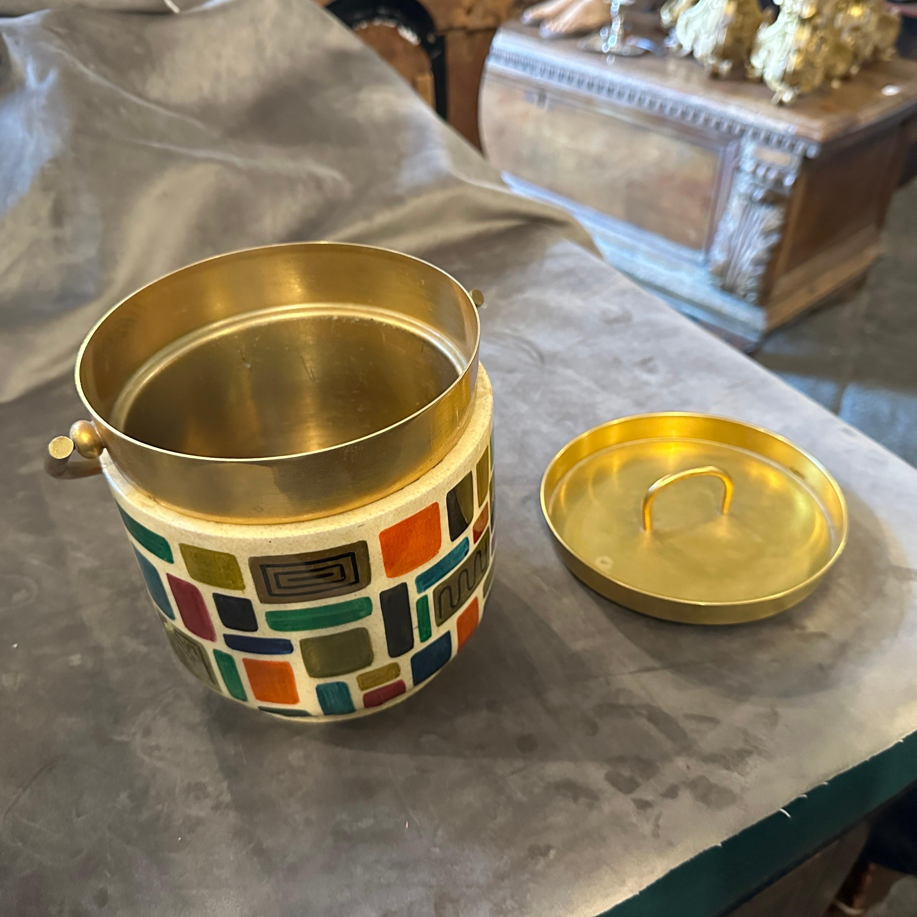1950s Mid-Century Modern Hand-Painted Goatskin and Brass Ice Bucket by ...