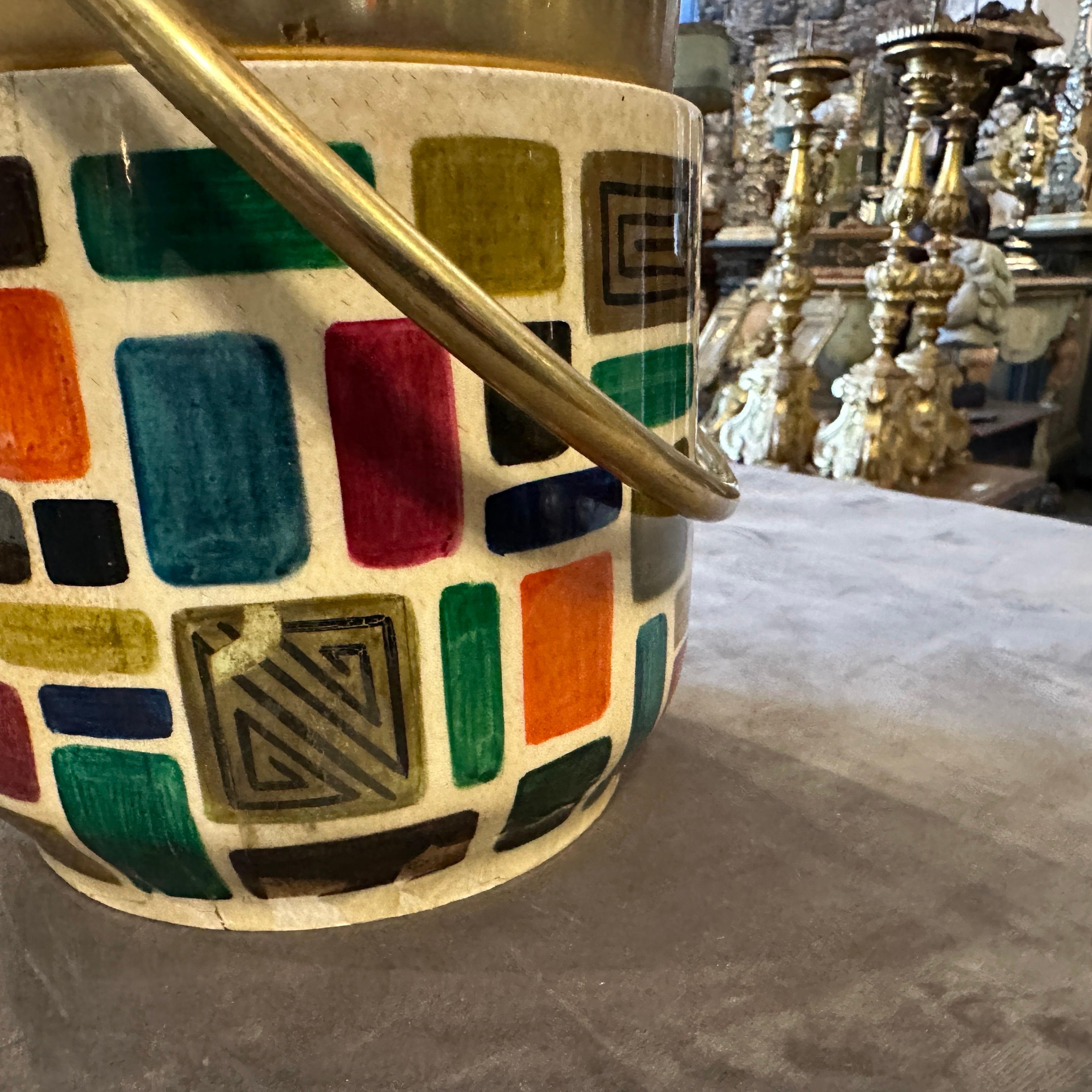 1950s Mid-Century Modern Hand-Painted Goatskin and Brass Ice Bucket by ...
