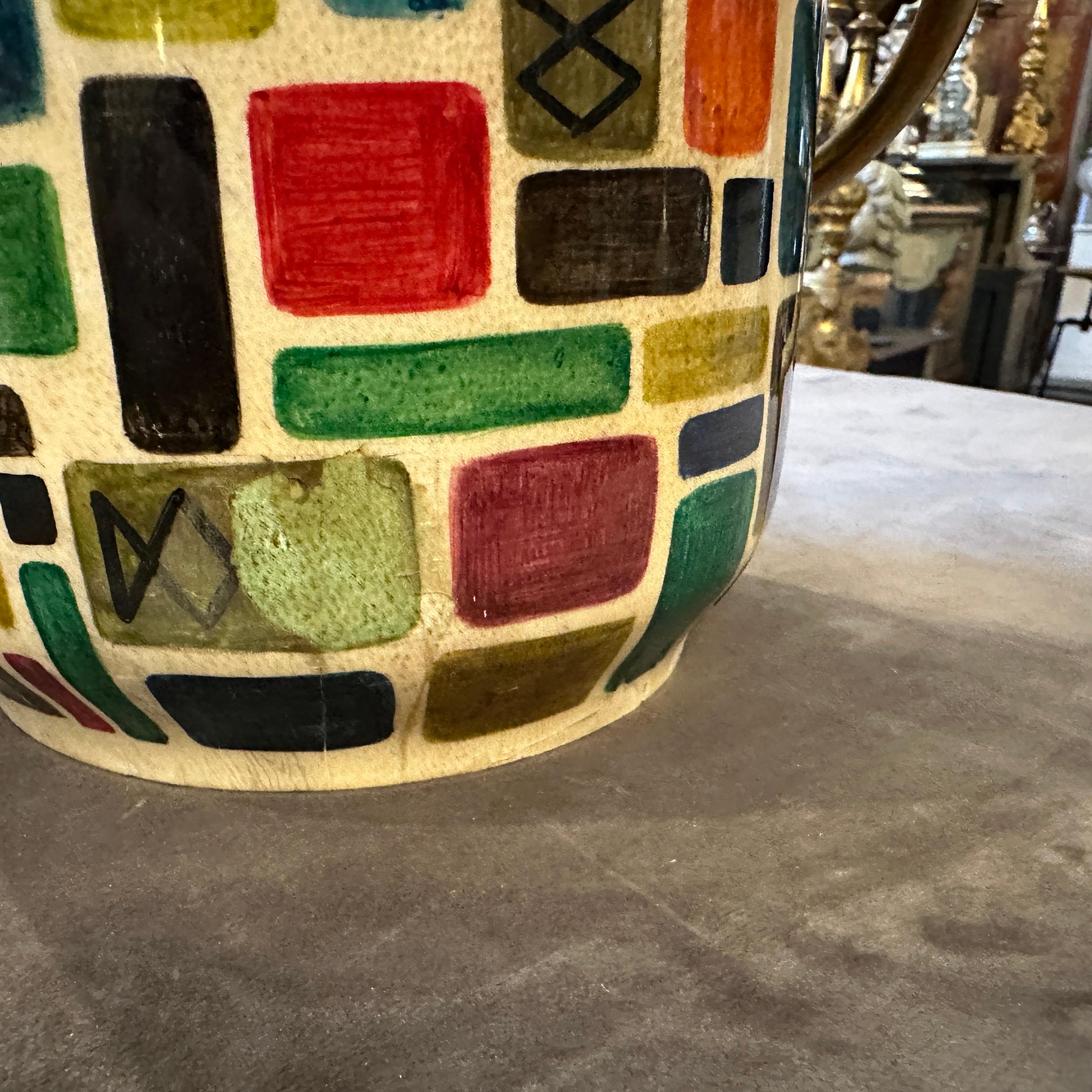 1950s Mid-Century Modern Hand-Painted Goatskin and Brass Ice Bucket by ...