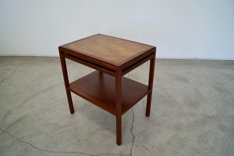 1950's Mid-Century Modern Leather End Table For Sale at 1stDibs