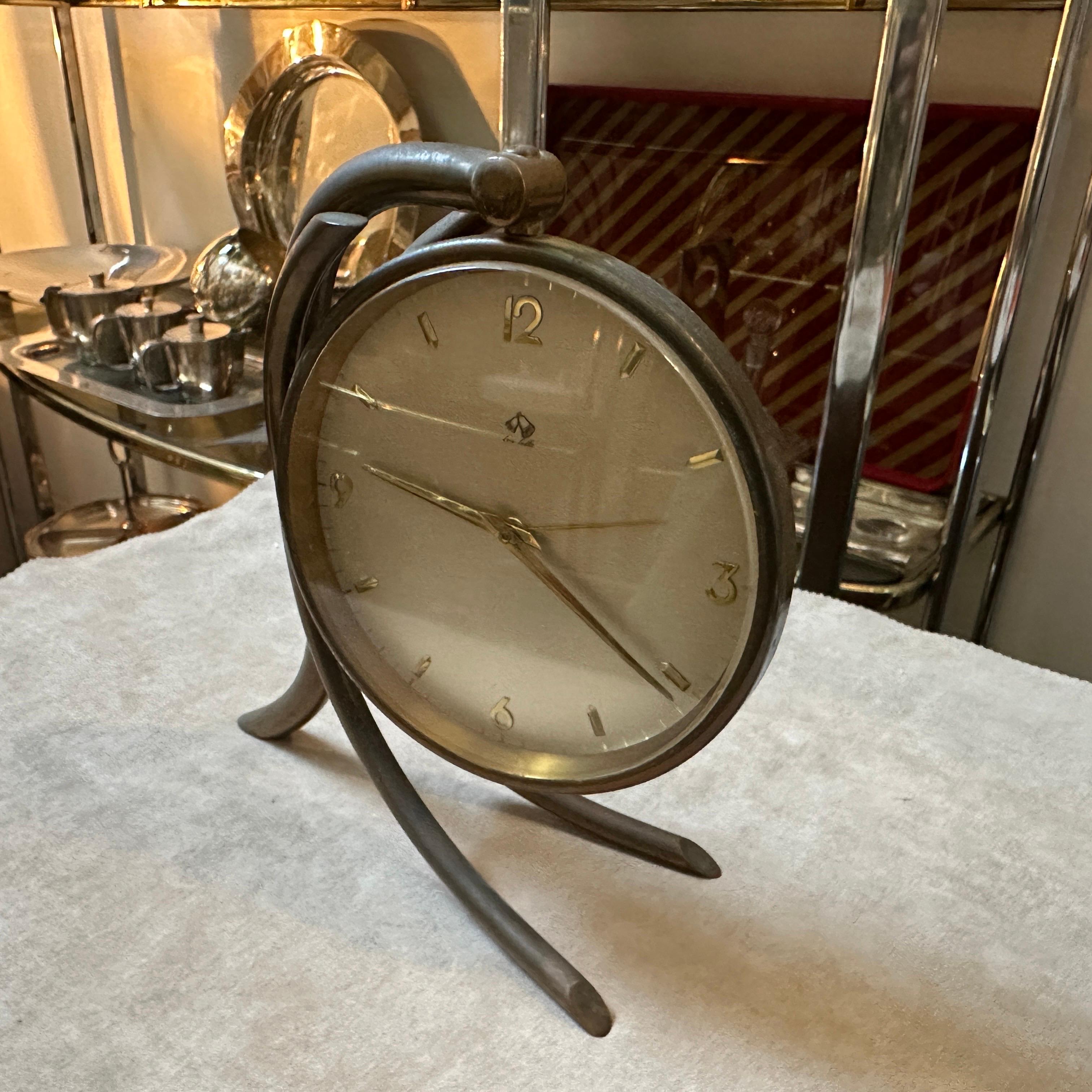 1950s Mid-Century Modern Solid Brass Table Alarm Clock For Sale at 1stDibs