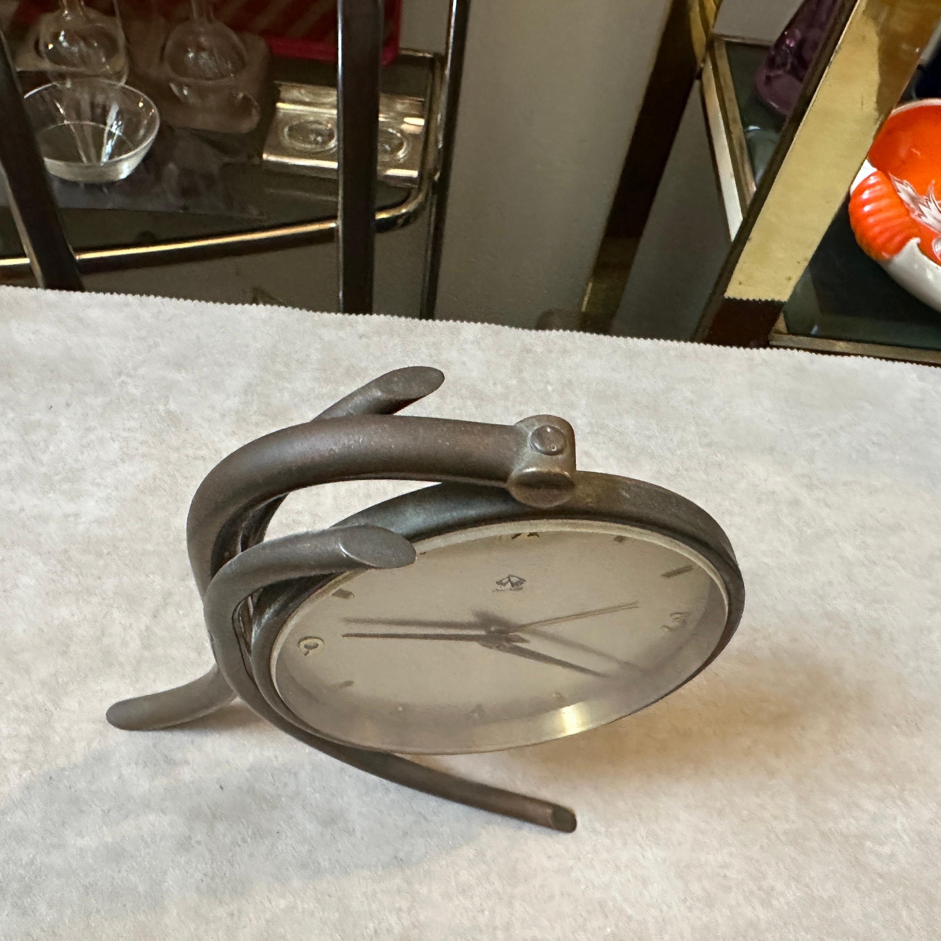 1950s Mid-Century Modern Solid Brass Table Alarm Clock For Sale at 1stDibs