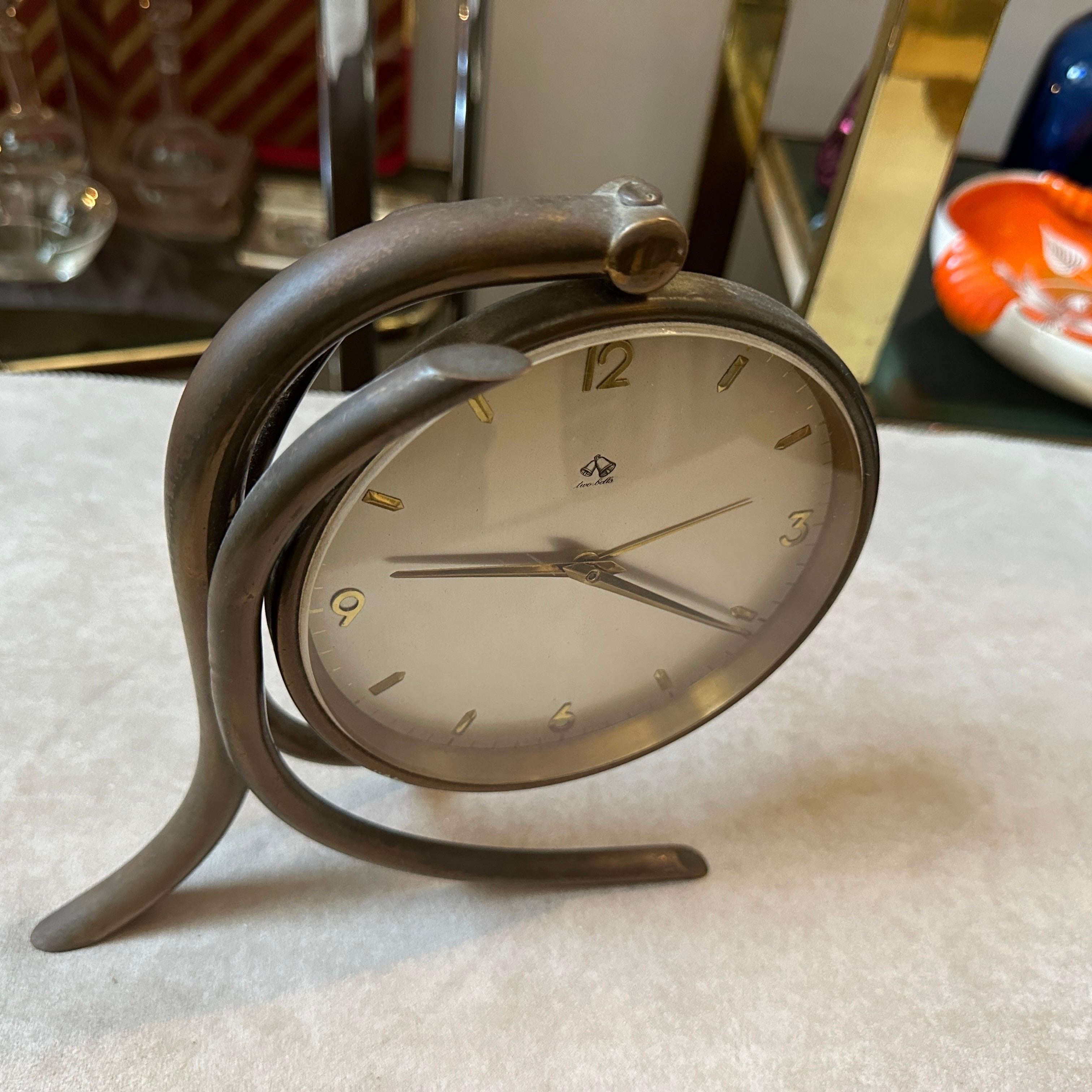 1950s Mid-Century Modern Solid Brass Table Alarm Clock For Sale at 1stDibs