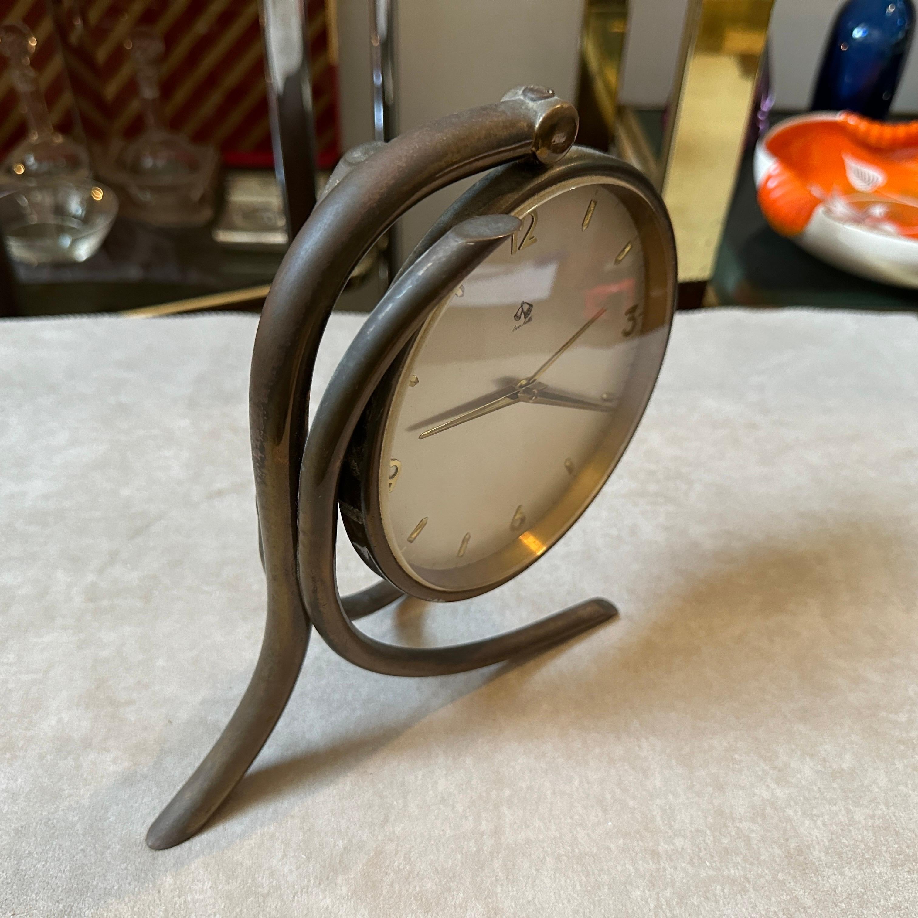 1950s Mid-Century Modern Solid Brass Table Alarm Clock For Sale at 1stDibs